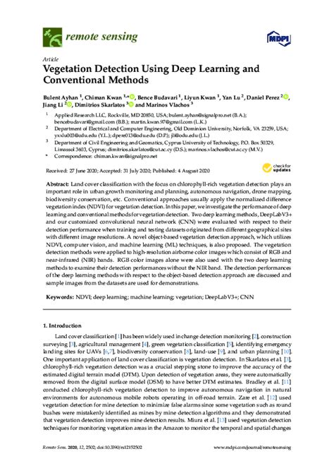 Pdf Vegetation Detection Using Deep Learning And Conventional Methods