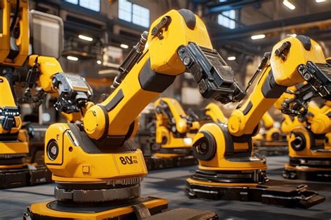 Robotic Arms In An Industrial Setting Designed For Automation And Manufacturing Tasks Premium