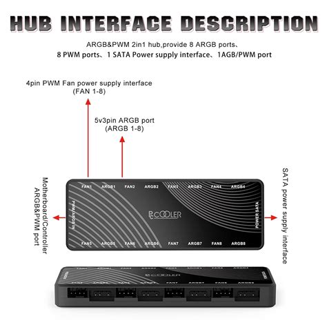 PCCOOLER PWM Hub De Ventilador Direccionable De 5 V 3 Pines ARGB Y 12V 4 Pines PWM 2 En 1 RGB