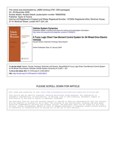 Pdf A Fuzzy Logic Direct Yaw Moment Control System For All Wheel Drive Electric Vehicles