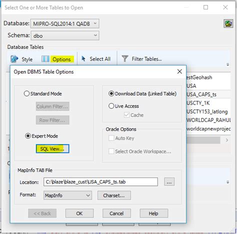 Displaying Coordinate Columns For A Mappable Dbms Table In Mapinfo Pro