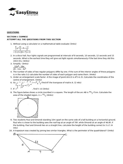 Hsmathematics Paper 1 Questions And Answers Cekenas Mock Exams 2022