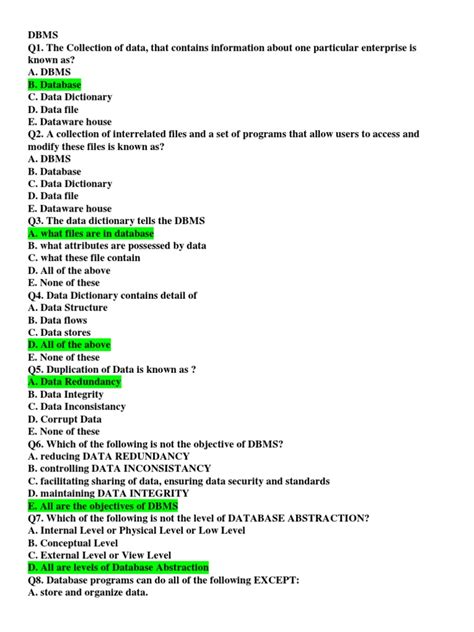 600 Dbms Mcqs Pdf Relational Model Databases