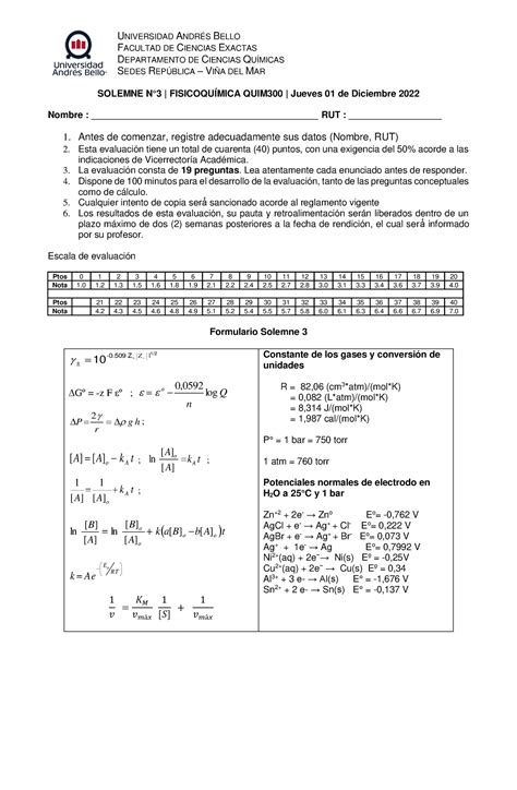 Pauta Solemne NC2B03 QUIM 300 2022 2 V2 FACULTAD DE CIENCIAS EXACTAS