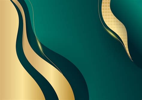暗い上に金色の線で抽象的な緑の豪華な背景。リアルなペーパーカットスタイルの3d。バナー、ポスター、パンフレット、プレゼンテーションの背景などの