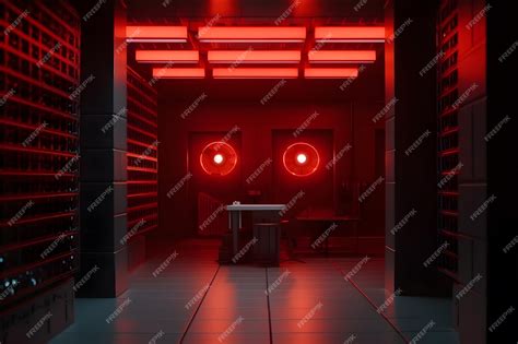 Premium Photo Data Processing Center Server Room In Red Light Neural Network Ai Generated