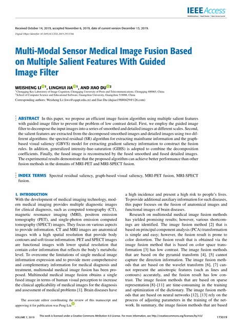 PDF Multi Modal Sensor Medical Image Fusion Based On Multiple Salient Features With Guided