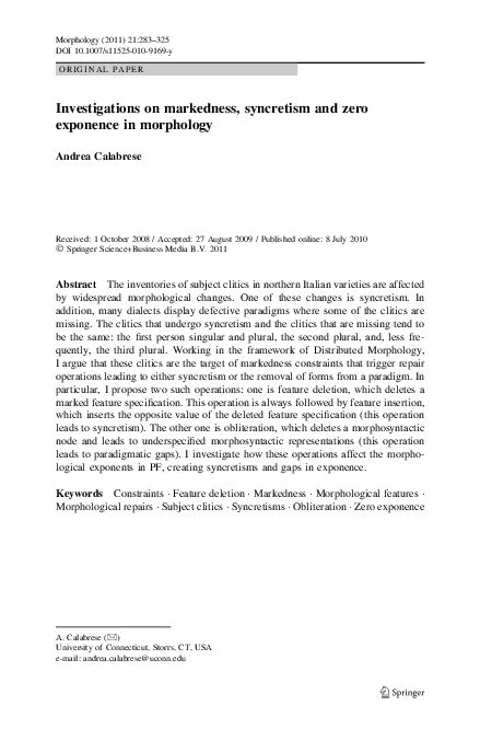 Pdf Investigations On Markedness Syncretism And Zero Exponence In