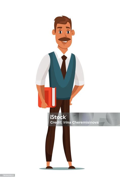 웃는 선생 플랫 벡터 일러스트 교사 교육 관련 직업에 대한 스톡 벡터 아트 및 기타 이미지 교사 교육 관련 직업 남성 만화 Istock