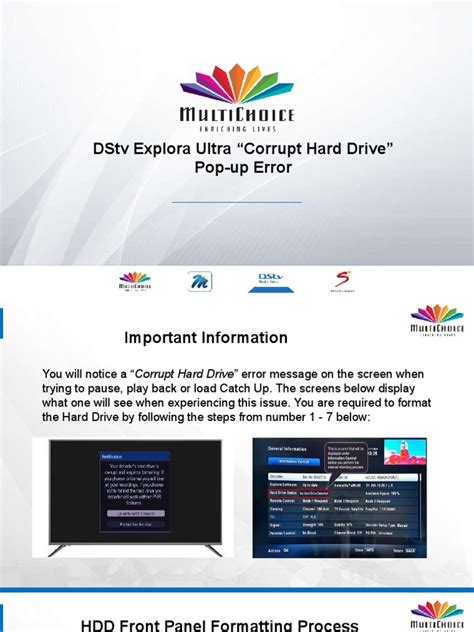 dstv explora ultra corrupt hard drive pop up error recovery process