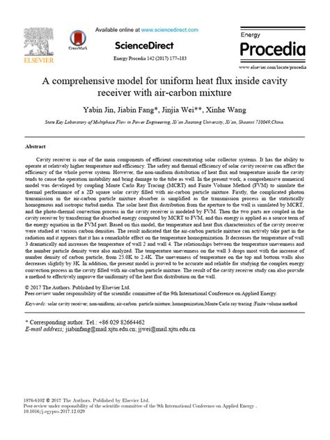 A Comprehensive Model For Uniform Heat Flux Inside Cavity Re 2017