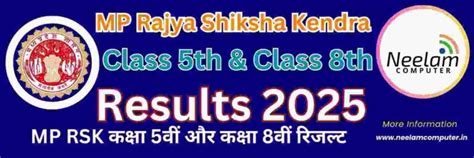 MP RSK Results Class 5th Class 8th Declared Neelam Computer