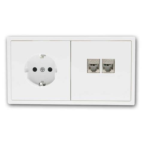 Shallow Network Socket With Socket 2x Rj45 Cat6 White