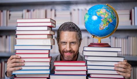 Man Nerd With School Book School Literature Education Nerd Man In