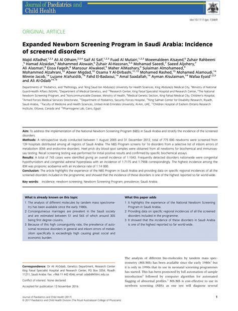 Pdf Expanded Newborn Screening Program In Saudi Arabia Incidence Of