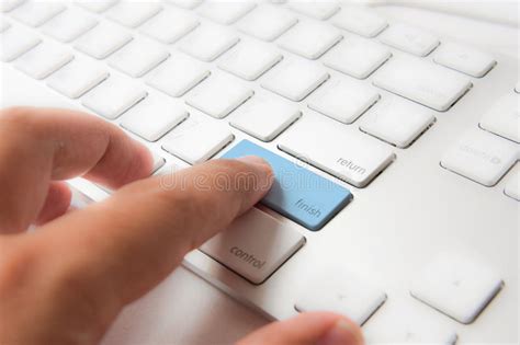 Hand Pushing Blue Open Source Keyboard Button Stock Image Image Of Easy Modern 27143017
