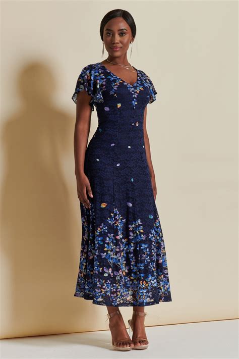 Buy Jolie Moi Blue Mirrored Print Lace Maxi Dress From The Next Uk