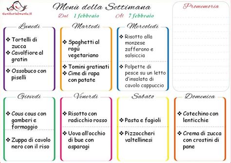 Menù Settimanale Invernale 2021 Scarica Gratis Genitorialmente