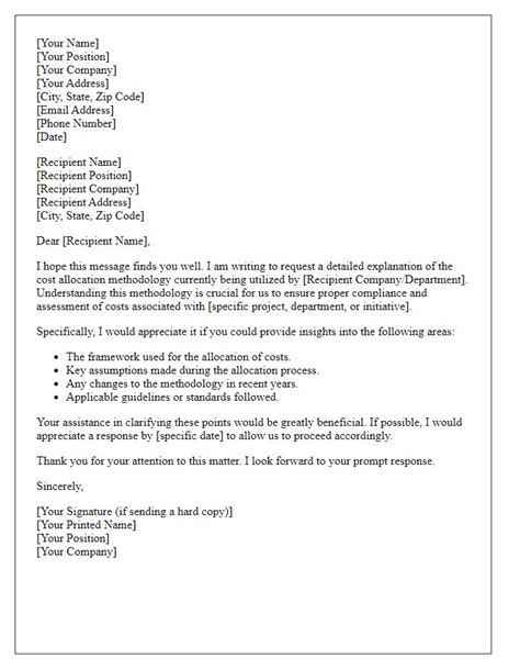 Letter Template For Cost Allocation Methodology Clarification Free