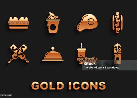 세트 음식 쟁반 핫도그 샌드위치 머스타드 도너 케밥 종이 유리 마시는 밀짚 핫도그 아이스크림 스크램블 에그 샌드위치 및 팝콘 골판지 상자 아이콘으로 덮여 있습니다 벡터 0