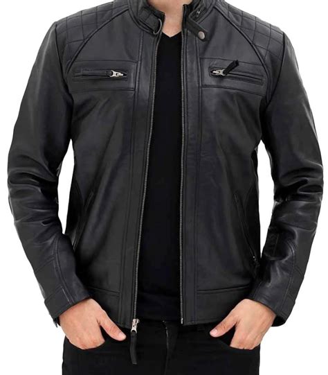 Mens Quilted Black Leather Cafe Racer Jacket Aura Outfits