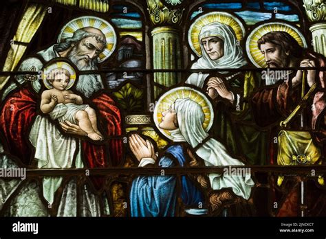 Colourful Stained Glass Window With Religious Scene Cathedral Of The