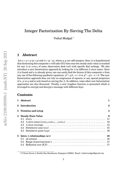 Pdf Integer Factorization By Sieving The Delta
