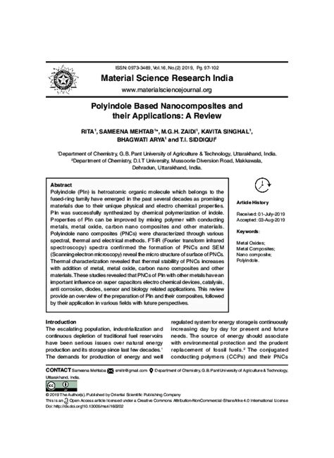 Pdf Polyindole Based Nanocomposites And Their Applications A Review