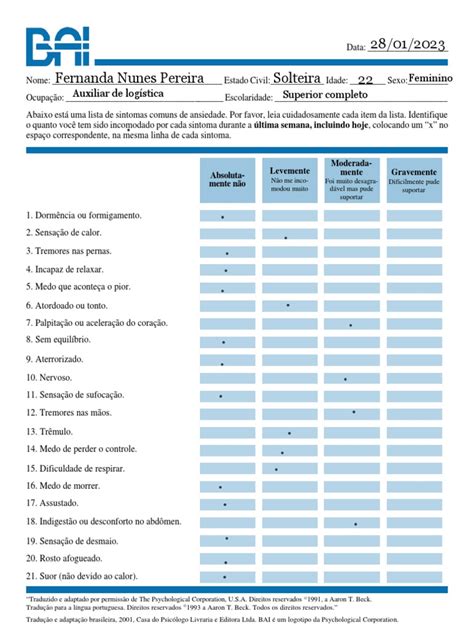 Escala Beck Ansiedade Bai Pdf
