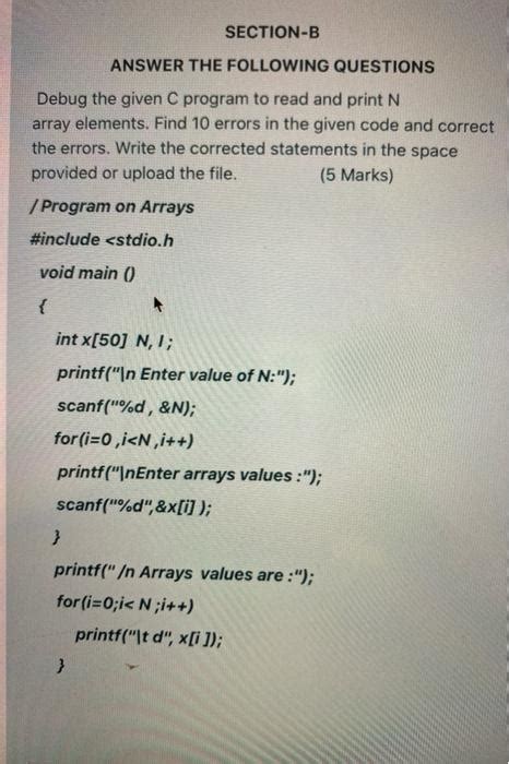 Solved Section B Answer The Following Questions Debug The