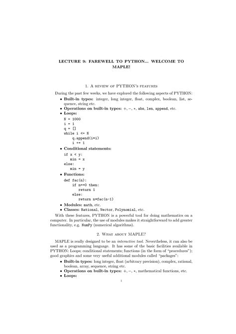 MATH12001 2010 2011 Lecture 9 Farewell To Python Welcome To Maple