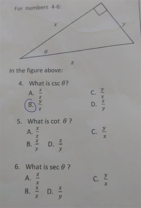 solved in the figure above 4 what is csc θ ？ a x z c y x d b y z