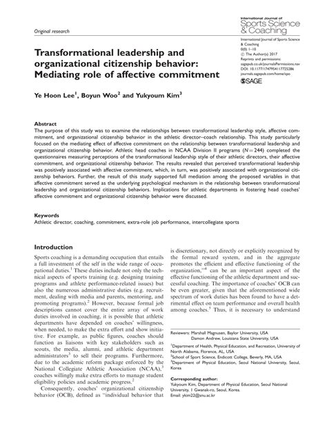 Pdf Transformational Leadership And Organizational Citizenship