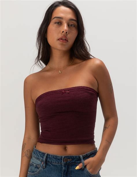 Rsq Womens Lace Trim Tube Top Burgundy Tillys