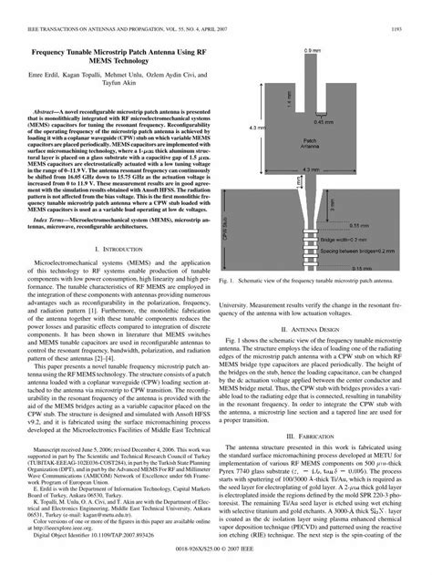 Pdf Frequency Tunable Microstrip Patch Antenna Using Rf Mems Technology Dokumen Tips