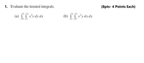 solved ate the iterated integrals 8pts 4 points each