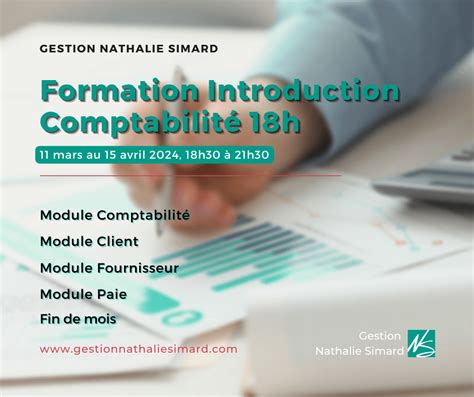 Formation introduction à la comptabilité 18h Gestion Nathalie Simard