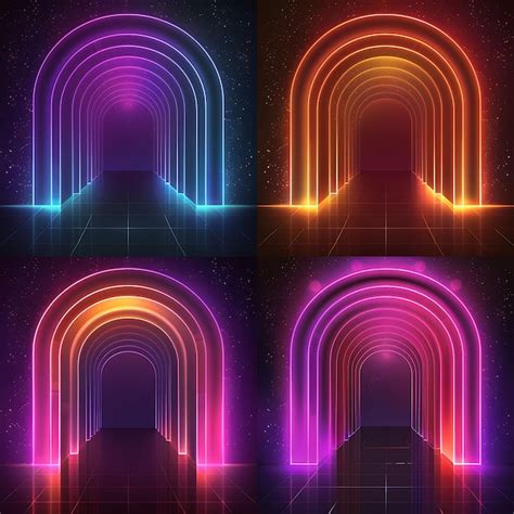 Premium Photo Design Of Pulsing Pulsing Neon Sculptural Arches With