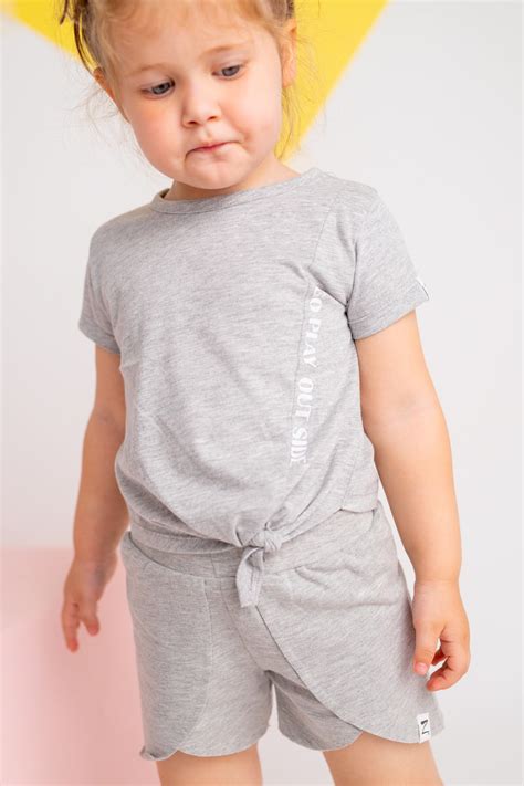 Kız Bebek Gri Bağlamalı Crop T Shirt 9ay 4yaş