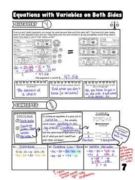 Equations With Variables On Both Sides Guided Notes Lesson TPT