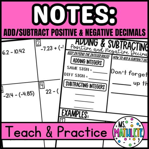 Notes Adding And Subtracting Positive And Negative Decimals By Ms Mathlete