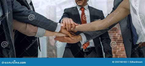 Happy Business Team Showing Unity Stock Image Image Of Agreement