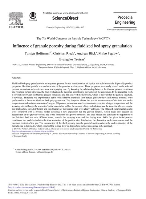 Pdf Influence Of Granule Porosity During Fluidized Bed Spray Granulation