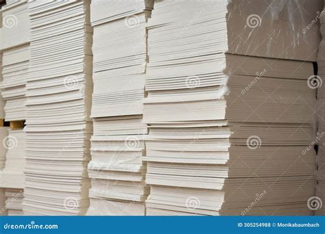 Stacks Of White Extruded Polystyrene Sheets Insulative Material For Buildings Stored In