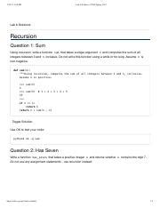 Recursive Functions Lab Solutions Course Hero