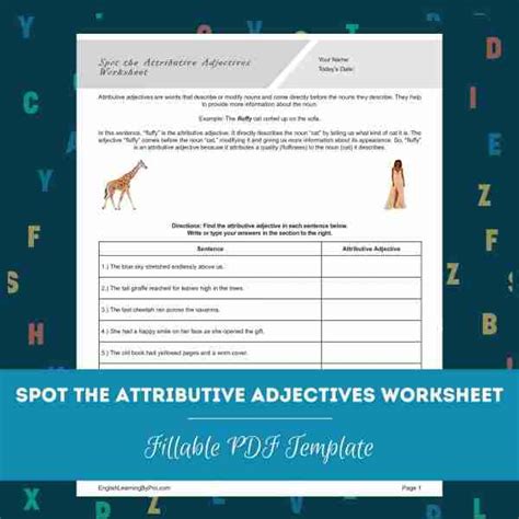 Attributive Adjective Worksheets Resources For Learning And Teaching English Englishlearningbypro