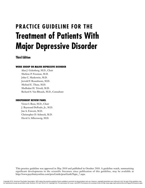 Practice Guideline For The Treatment Of Patients With Major Depressive