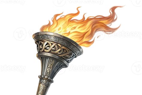 Flaming Torch Celtic Knotwork Metal Game Asset Fire Light Symbol