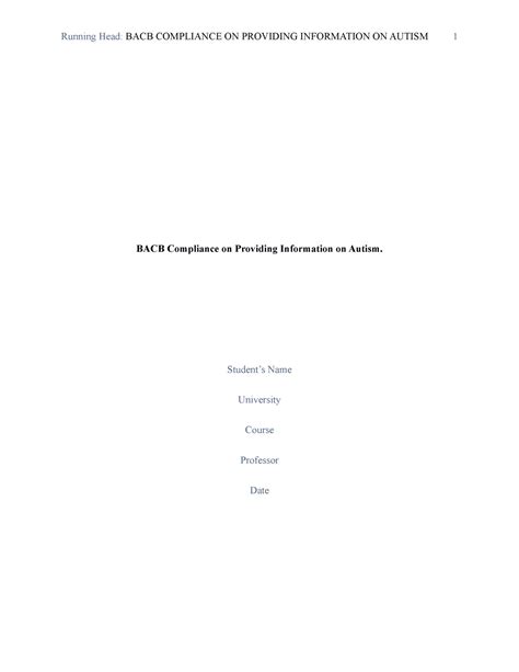 Behavior Analyst Certification Board Running Head Bacb Compliance On