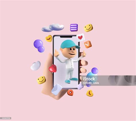 가상 소셜 네트워킹 플랫폼을 위한 혁신적인 3d 개념입니다 체적 아이콘 이모티콘 댓글 하트 엄지손가락이 있는 휴대폰 개념 통신